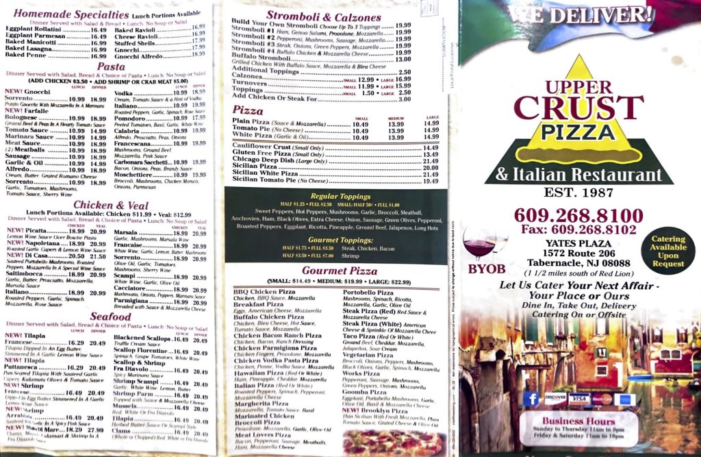 Menu | Upper Crust Pizza